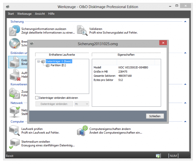 Laufwerk aus Sicherungsdatei einbinden O&O Software