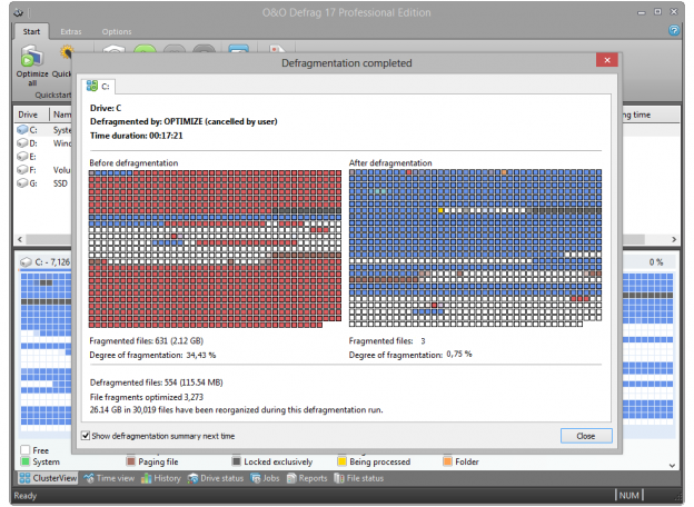 Defragmentation summary O&O Software