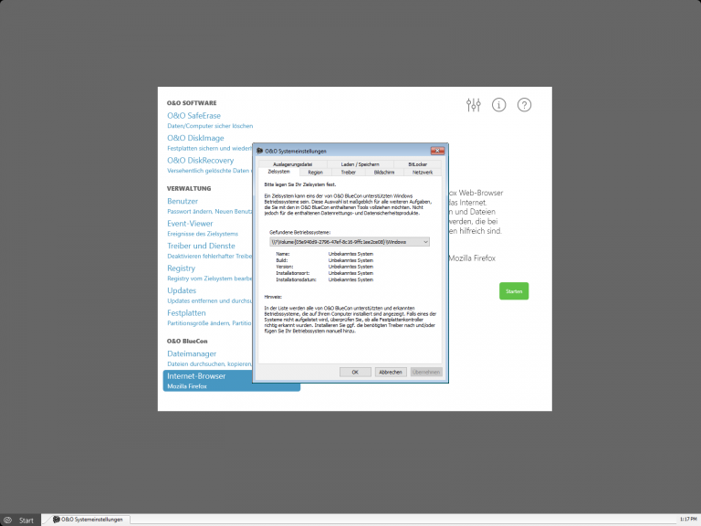 Systemeinstellungen O&O Software