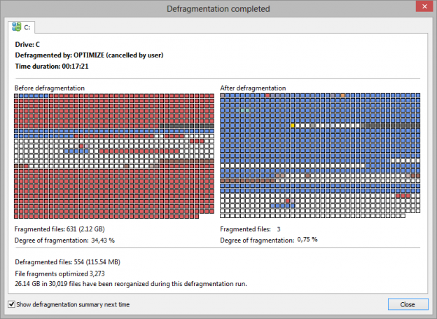 Defragmentation summary O&O Software