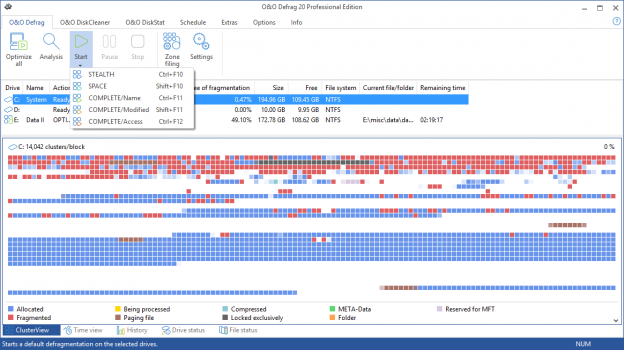 Standard defragmentation methods O&O Software