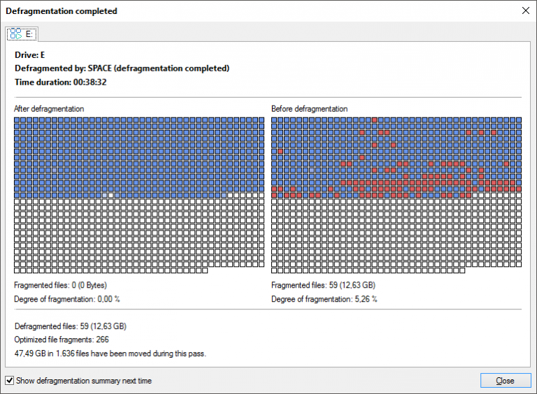 Defragmentation summary O&O Software