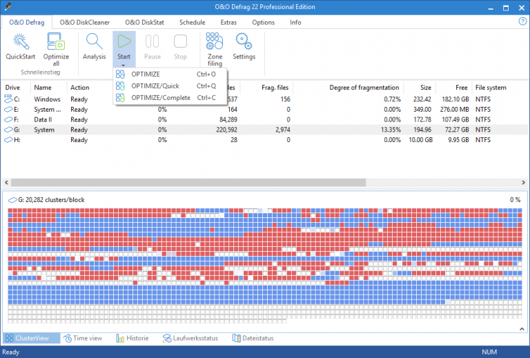 Selecting a defragmentation method for zone filing O&O Software