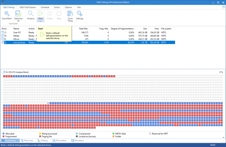 Information about defragmentation O&O Software