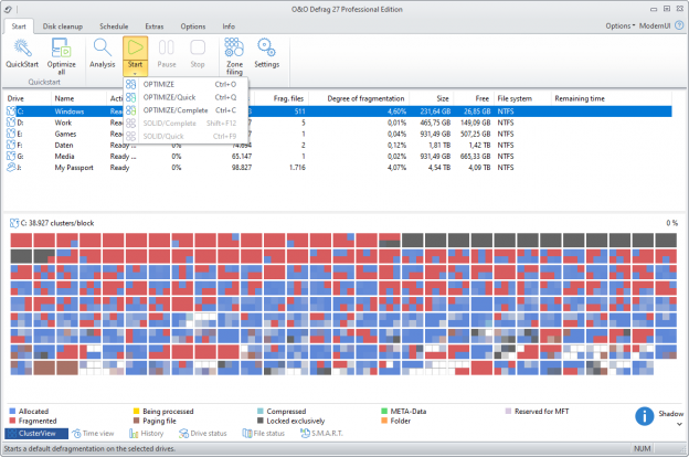 Defragmentation method for zone filing O&O Software
