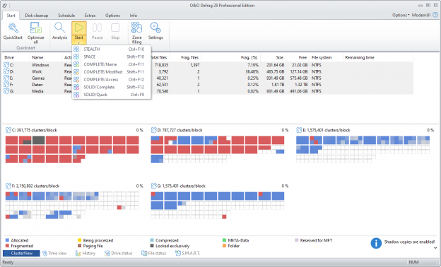 Standard defragmentation methods O&O Software