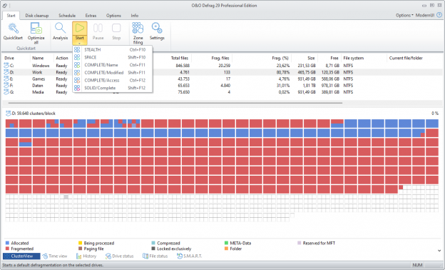 Standard defragmentation methods O&O Software