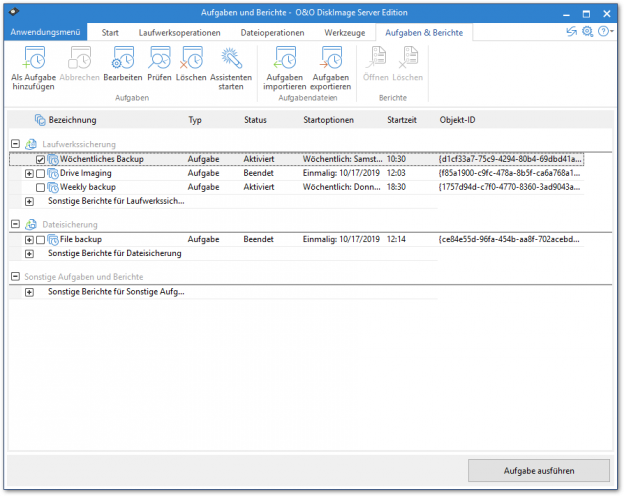 Aufgaben und Berichte O&O Software